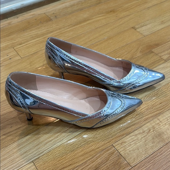 J. Crew | Shoes | J Crew Silver Kitten Heels Elegant Metallic Finish ...